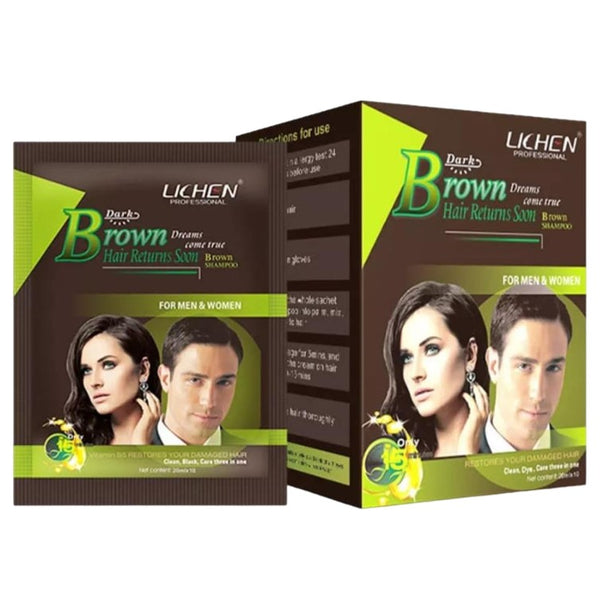 Lichen Hair Color Dark Brown Shampoo Fast Instant Hair Dye (Pack of 10 ...
